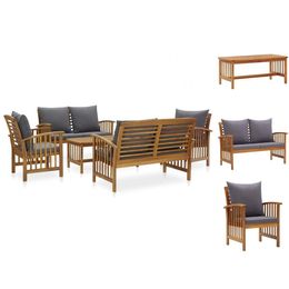 vidaXL Garten-Essgruppe 5-tlg Garten Lounge Set mit Auflagen Massivholz Akazie Holz Sitzgruppe