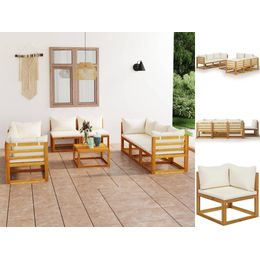 vidaXL Garten-Essgruppe 9-tlg Garten Lounge Set mit Auflagen Creme Massivholz Akazie Holz Sitz