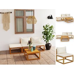 vidaXL Garten-Essgruppe 4-tlg Garten Lounge Set mit Auflagen Creme Massivholz Akazie Holz Sitz