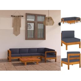 vidaXL Garten-Essgruppe 6-tlg Garten Lounge Set mit Dunkelgrauen Auflagen Akazienholz Holz Sit