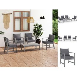 vidaXL Garten-Essgruppe 5-tlg Garten Lounge Set mit Auflagen Massivholz Akazie Grau Holz Sitzg