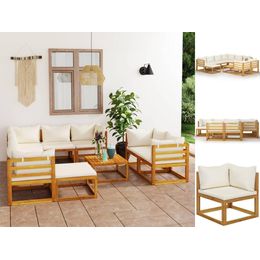 vidaXL Garten-Essgruppe 10-tlg Garten Lounge Set mit Auflagen Creme Massivholz Akazie Holz Sit