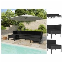 vidaXL Garten-Essgruppe 6-tlg Garten Lounge Set mit Auflagen Polyrattan Schwarz Sitzgruppe Set