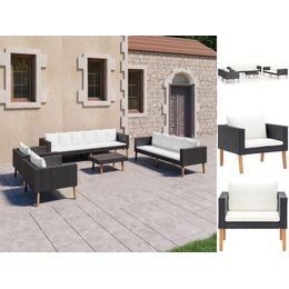 vidaXL Garten-Essgruppe 5-tlg Garten Lounge Set mit Auflagen Polyrattan Schwarz Sitzgruppe Set