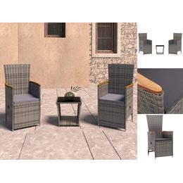 vidaXL Garten-Essgruppe 3-tlg Garten Lounge Set mit Kissen Polyrattan Grau Sitzgruppe Set Loun