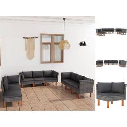 vidaXL Garten-Essgruppe 9-tlg Garten Lounge Set mit Kissen Polyrattan Grau Sitzgruppe Set Loun