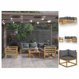 vidaXL Garten-Essgruppe 7-tlg Garten Lounge Set mit Auflagen Massivholz Akazie Holz Sitzgruppe
