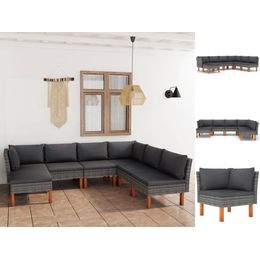 vidaXL Garten-Essgruppe 7-tlg Garten Lounge Set mit Kissen Polyrattan Grau Sitzgruppe Set Loun