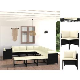 vidaXL Garten-Essgruppe 12-tlg Garten Lounge Set mit Kissen Polyrattan Schwarz Sitzgruppe Set