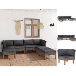 vidaXL Garten-Essgruppe 7-tlg Garten Lounge Set mit Kissen Polyrattan Grau Sitzgruppe Set Loun