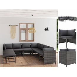 vidaXL Garten-Essgruppe 9-tlg Garten Lounge Set mit Kissen Polyrattan Grau Sitzgruppe Set Loun