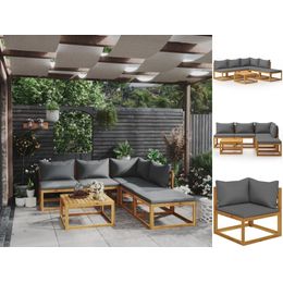 vidaXL Garten-Essgruppe 6-tlg Garten Lounge Set mit Auflagen Massivholz Akazie Holz Sitzgruppe