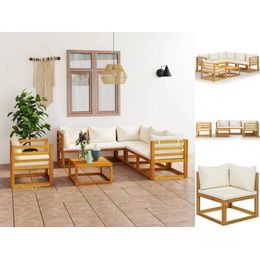 vidaXL Garten-Essgruppe 7-tlg Garten Lounge Set mit Auflagen Creme Massivholz Akazie Holz Sitz