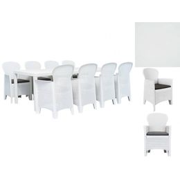 vidaXL Garten-Essgruppe 9-tlg Garten-Essgruppe Kunststoff Weiß Rattan-Optik Sitzgruppe Set Sit