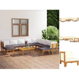 vidaXL Garten-Essgruppe 11-tlg Garten Lounge Set mit Kissen Massivholz Akazie Holz Sitzgruppe