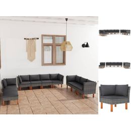 vidaXL Garten-Essgruppe 10-tlg Garten Lounge Set mit Kissen Polyrattan Grau Sitzgruppe Set Lou