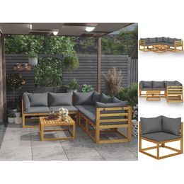 vidaXL Garten-Essgruppe 6-tlg Garten Lounge Set mit Auflagen Massivholz Akazie Holz Sitzgruppe