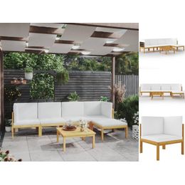 vidaXL Garten-Essgruppe 6-tlg Garten Lounge Set mit Kissen Cremeweiß Massivholz Akazie Holz Si
