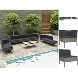 vidaXL Garten-Essgruppe 10-tlg Garten Lounge Set mit Auflagen Polyrattan Grau Sitzgruppe Set L