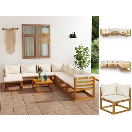 vidaXL Garten-Essgruppe 9-tlg Garten Lounge Set mit Auflagen Creme Massivholz Akazie Holz Sitz