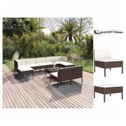 vidaXL Garten-Essgruppe 10-tlg Garten Lounge Set mit Auflagen Polyrattan Braun Sitzgruppe Set