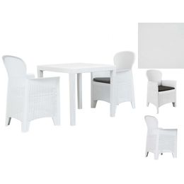 vidaXL Garten-Essgruppe 3-tlg Bistro-Set Kunststoff Weiß Rattan-Optik Sitzgruppe Set