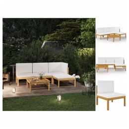 vidaXL Garten-Essgruppe 5-tlg Garten Lounge Set mit Kissen Cremeweiß Massivholz Akazie Holz Si
