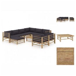 vidaXL Garten-Essgruppe 10-tlg Garten Lounge Set mit Dunkelgrauen Kissen Bambus Sitzgruppe Set