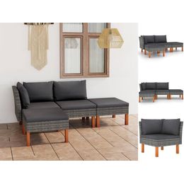 vidaXL Garten-Essgruppe 4-tlg Garten Lounge Set mit Kissen Polyrattan Grau Sitzgruppe Set Loun