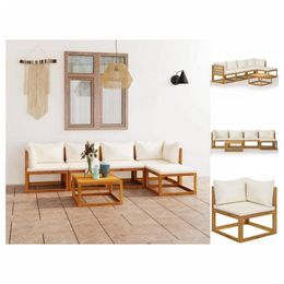 vidaXL Garten-Essgruppe 6-tlg Garten Lounge Set mit Auflagen Creme Massivholz Akazie Holz Sitz