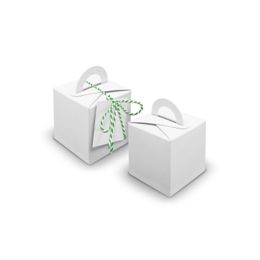 itenga Geschenkpapier V25 24x Würfelbox mit Griff weiß + Garn grün + Anhänger