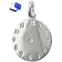 unbespielt Kettenanhänger Anhänger Geburtsanhänger Uhr glänzend 925 Silber 14 mm inkl. kleiner Schmuckbox
