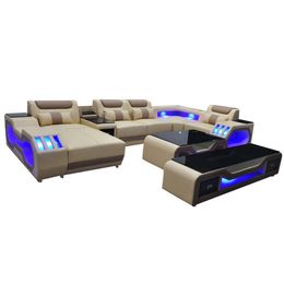 JVmoebel Ecksofa Leder Eck Garnitur Design Sofa Wohnlandschaft + Couch Tisch + RTV USB