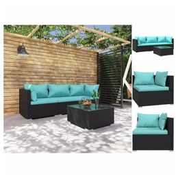 vidaXL Garten-Essgruppe 4-tlg Garten-Lounge-Set mit Kissen Polyrattan Schwarz