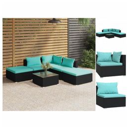 vidaXL Garten-Essgruppe 6-tlg Garten-Lounge-Set mit Kissen Polyrattan Schwarz