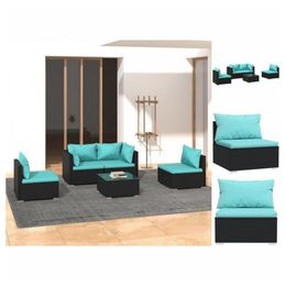 vidaXL Garten-Essgruppe 5-tlg Garten Lounge Set mit Kissen Polyrattan Schwarz Loungemöbel