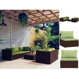 vidaXL Garten-Essgruppe 6-tlg Garten Lounge Set mit Kissen Polyrattan Braun Loungemöbel