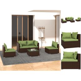 vidaXL Garten-Essgruppe 5-tlg Garten Lounge Set mit Kissen Polyrattan Braun Loungemöbel