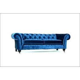 JVmoebel 3-Sitzer Chesterfield Samt Sofa 3 Sitzer Designer Blau Couchen Couch Stoff