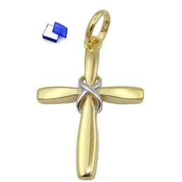 unbespielt Kreuzanhänger Anhänger Kreuz Bicolor-Effekt glänzend rhodiniert 375 Gold 20 x 14 mm