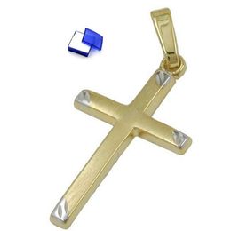 unbespielt Kreuzanhänger Anhänger Kreuz Bicolor matt 375 Gold 22 x 13 mm kl. Schmuckbox