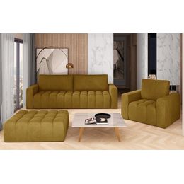 JVmoebel Wohnzimmer-Set Sofagarnitur 3+1 Sitzer Hocker Garnituren Samt Stoff 3tlg Wohnzimmer