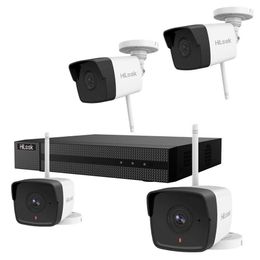 HiLook IK-4142BH-MH/W WLAN Komplettset für Videoüberwachung mit 1x DVR und 4x Überwachungskamera (Außenbereich