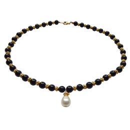 Mugello Perlenkette Kette Giuditta Collier Onyx Süßwasser-Perle Vintage