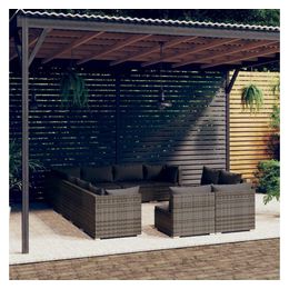 furnicato Garten-Essgruppe 12-tlg. Garten-Lounge-Set mit Kissen Grau Poly Rattan