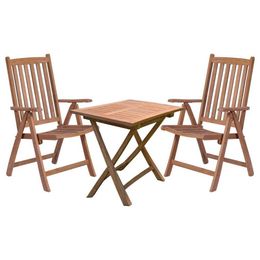 etc-shop Stuhl, 3-Teilig Tisch Gruppe TEAK Sitz-Gruppe Veranda Terrasse unbehandelt