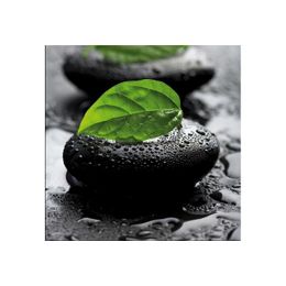 artissimo Glasbild Glasbild 30x30cm Bild Wellness Zen Steine Blatt grün