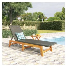 furnicato Gartenliege Sonnenliege mit Tisch Poly Rattan und Massivholz Akazie