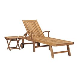 furnicato Gartenliege Sonnenliege mit Tisch Massivholz Teak