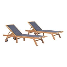 furnicato Gartenliege Klappbare Sonnenliegen mit Rollen 2 Stk. Teak Massiv Textilene